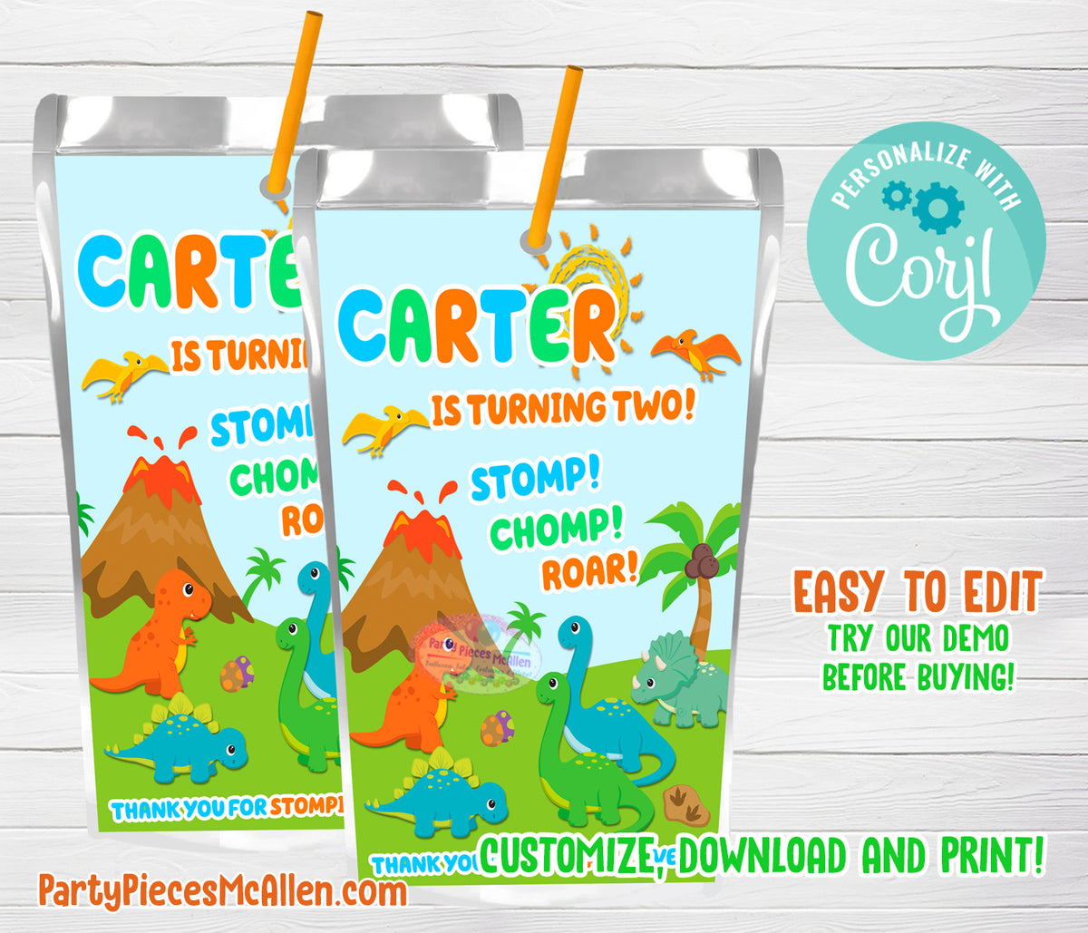 Dinosaur Editable Capri Sun Labels – Party Pieces McAllen