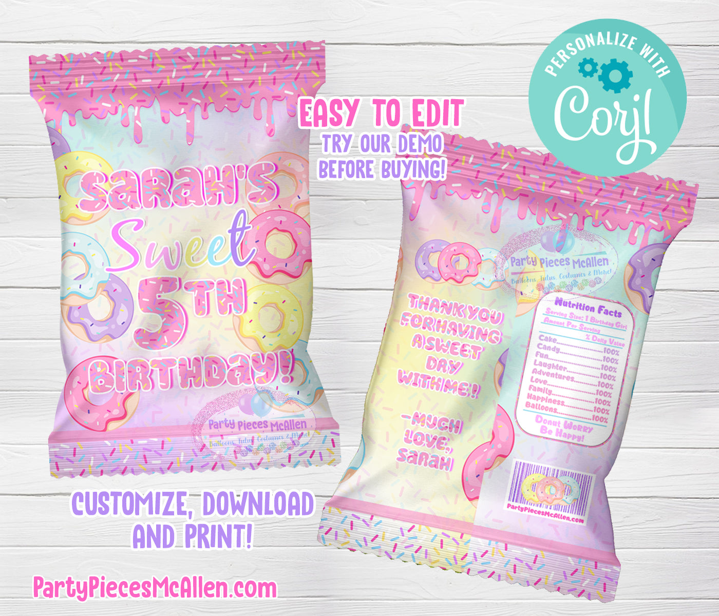 Donut Party Editable Chip Bag Label – Party Pieces McAllen