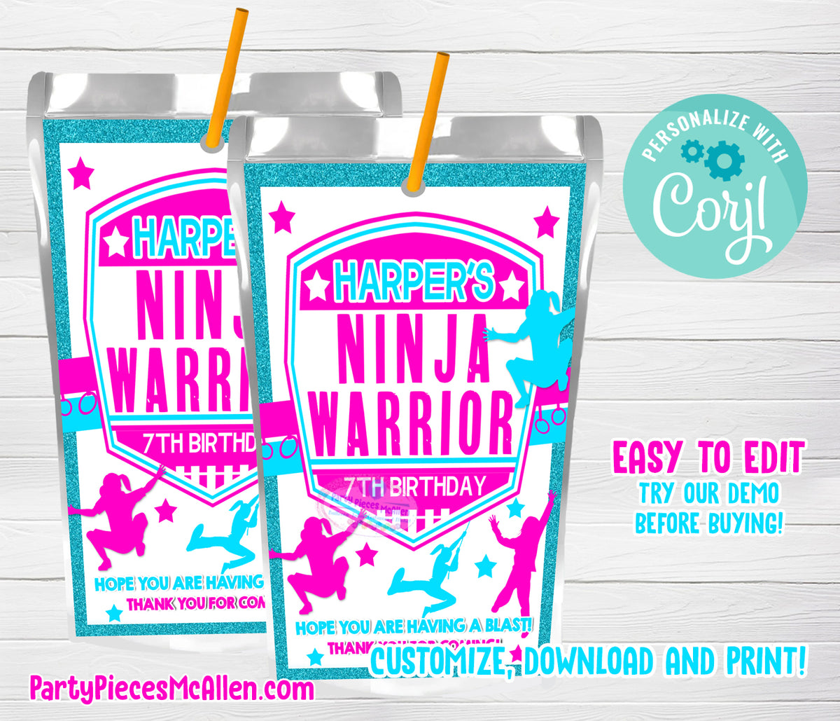 Ninja Warrior Girl Editable Capri Sun Labels – Party Pieces McAllen