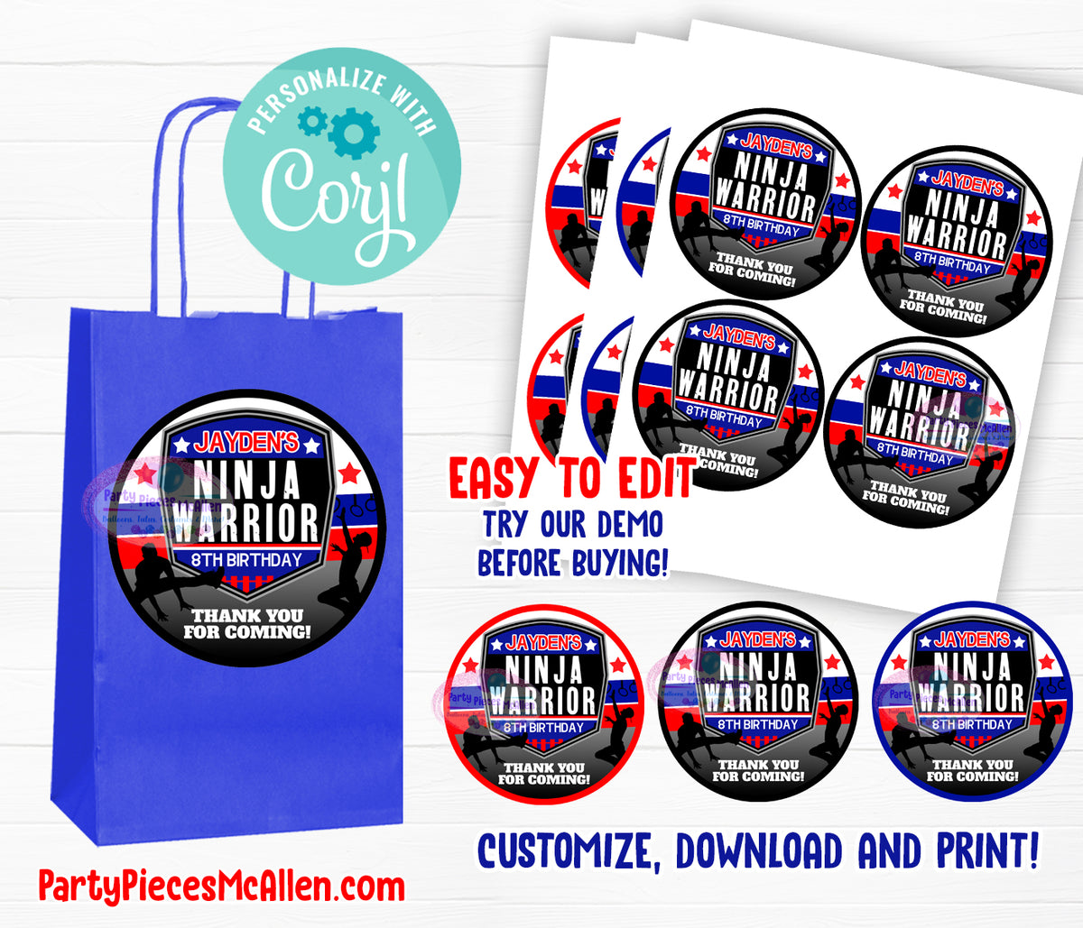 Ninja Warrior Editable Labels – Party Pieces McAllen