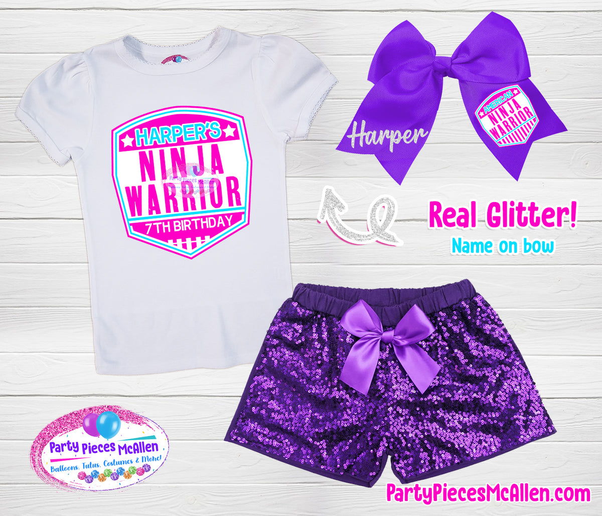 Ninja Warrior Birthday Sequin Short Outfit – Party Pieces McAllen