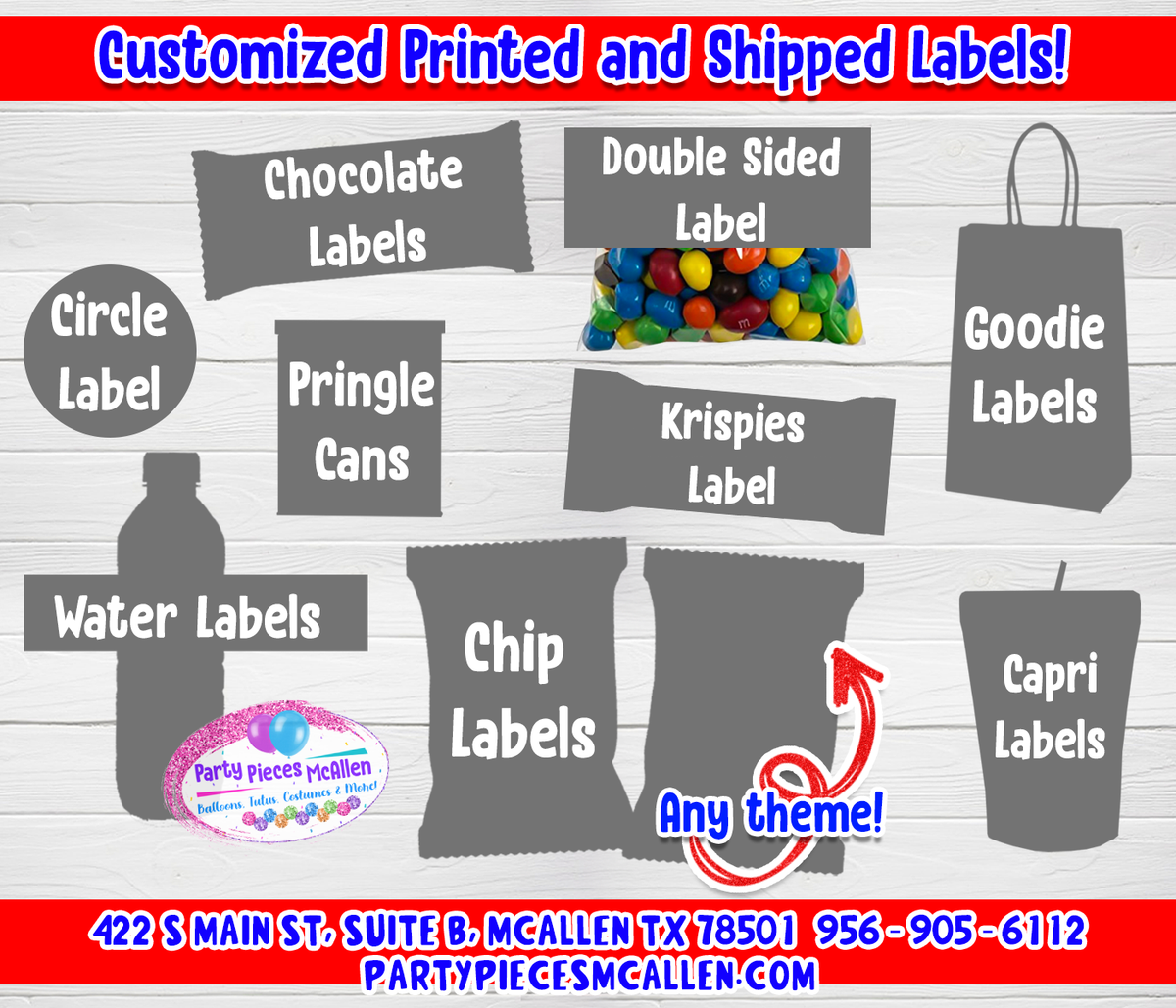 Custom Printed and Shipped Label Package – Party Pieces McAllen