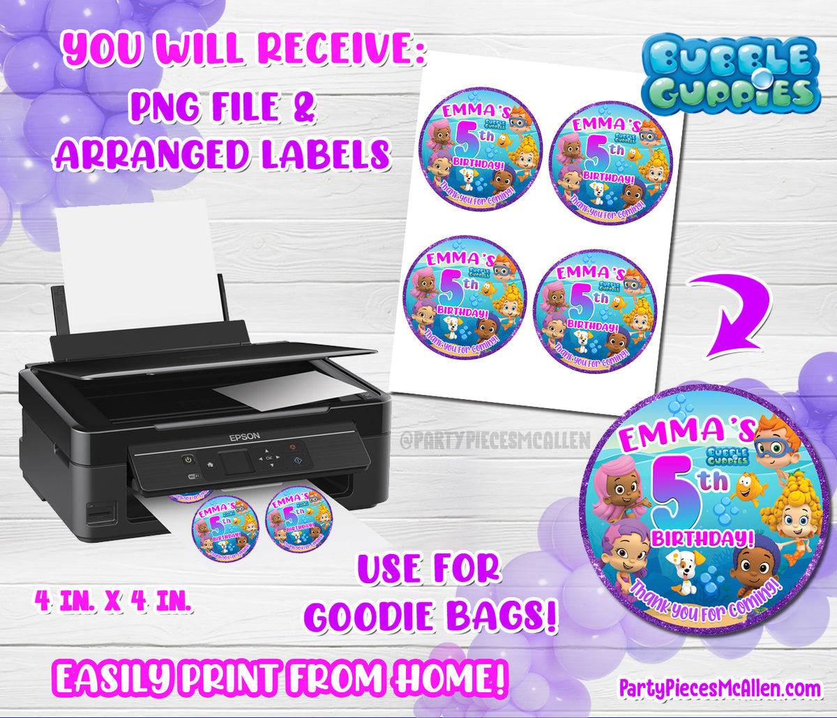 Bubble Guppies Round Party Labels – Party Pieces McAllen