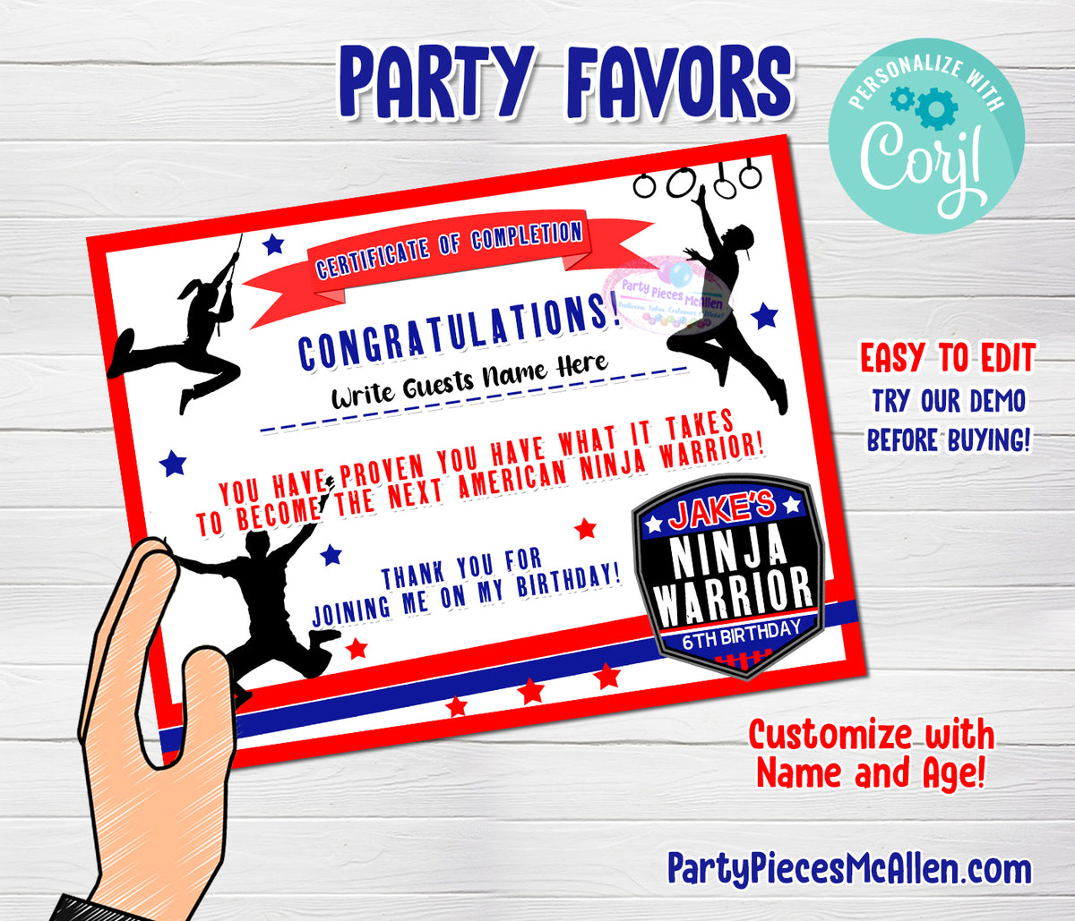 Ninja Warrior Editable Certificate – Party Pieces McAllen
