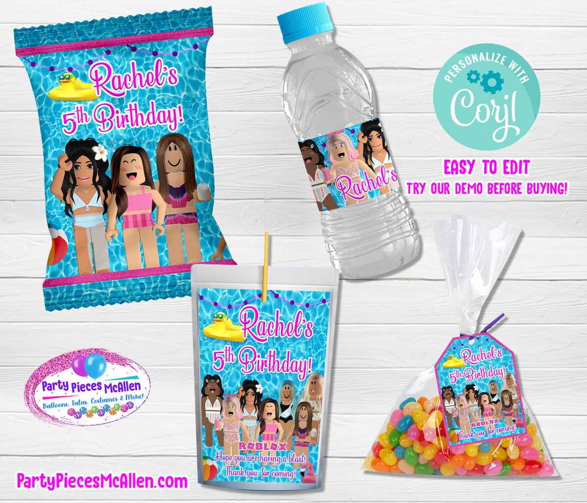 Roblox Girl Pool Party Editable Party Package – Party Pieces McAllen