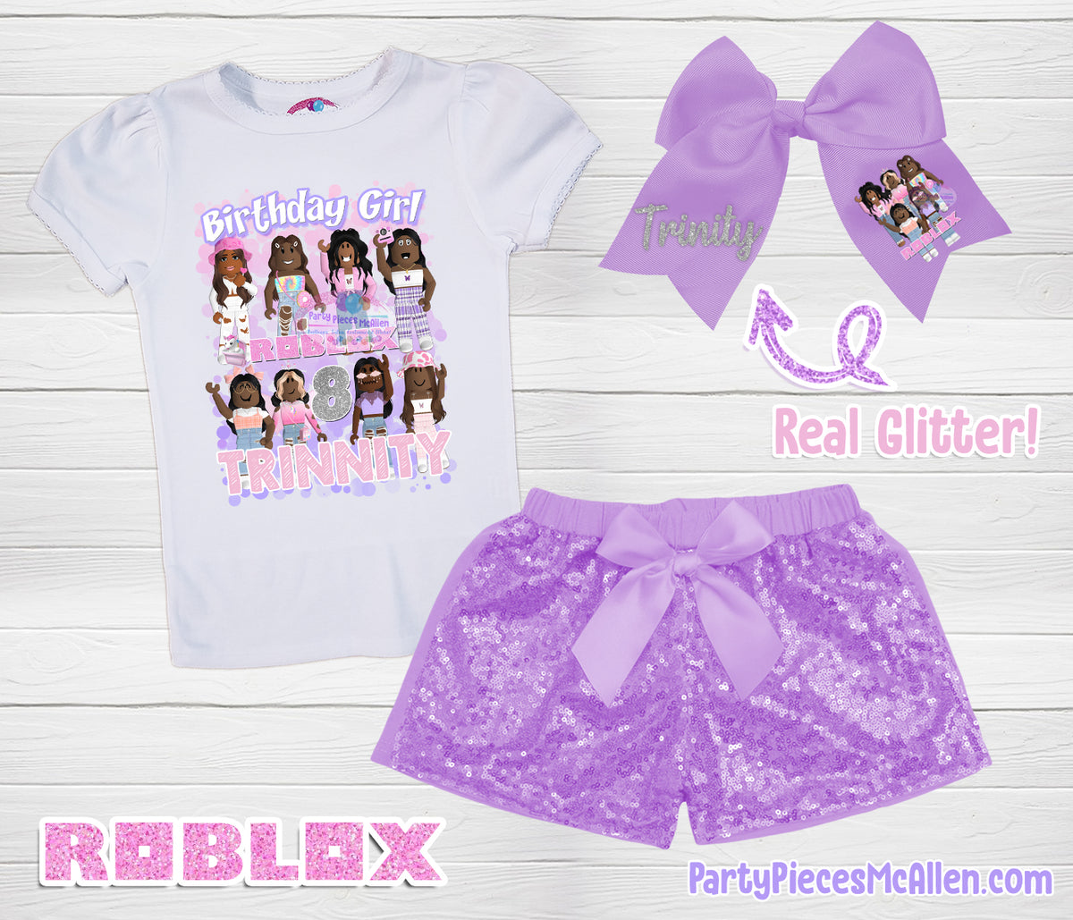 Girls Roblox Birthday Sequin Shorts Outfit – Party Pieces McAllen