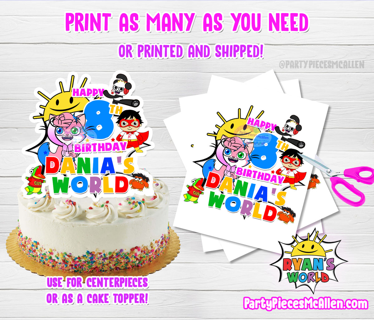 Alpha Lexa Ryan's World Cake Topper Digital File or Printed and Shippe ...