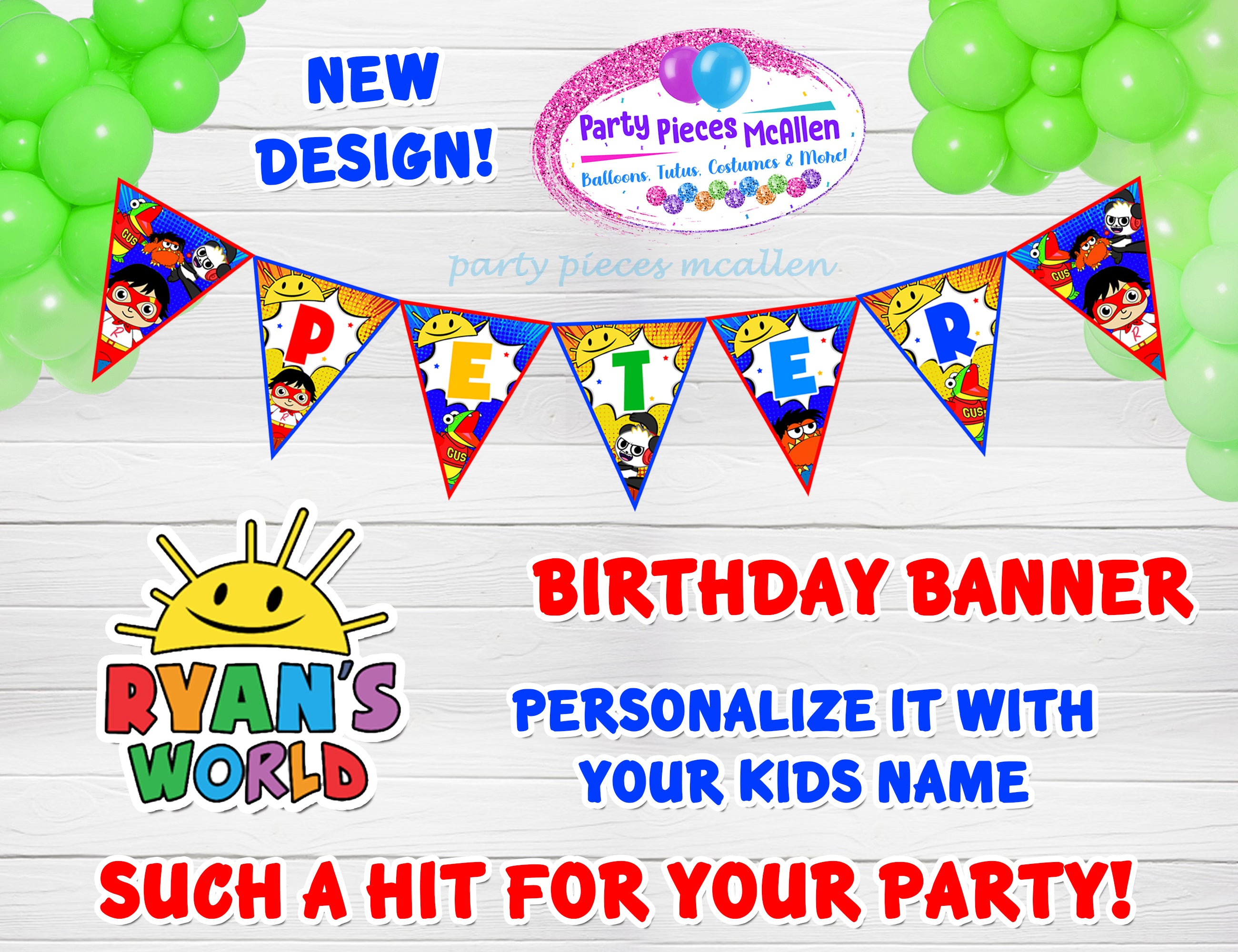 Ryan's World Birthday Custom Banner – Party Pieces McAllen