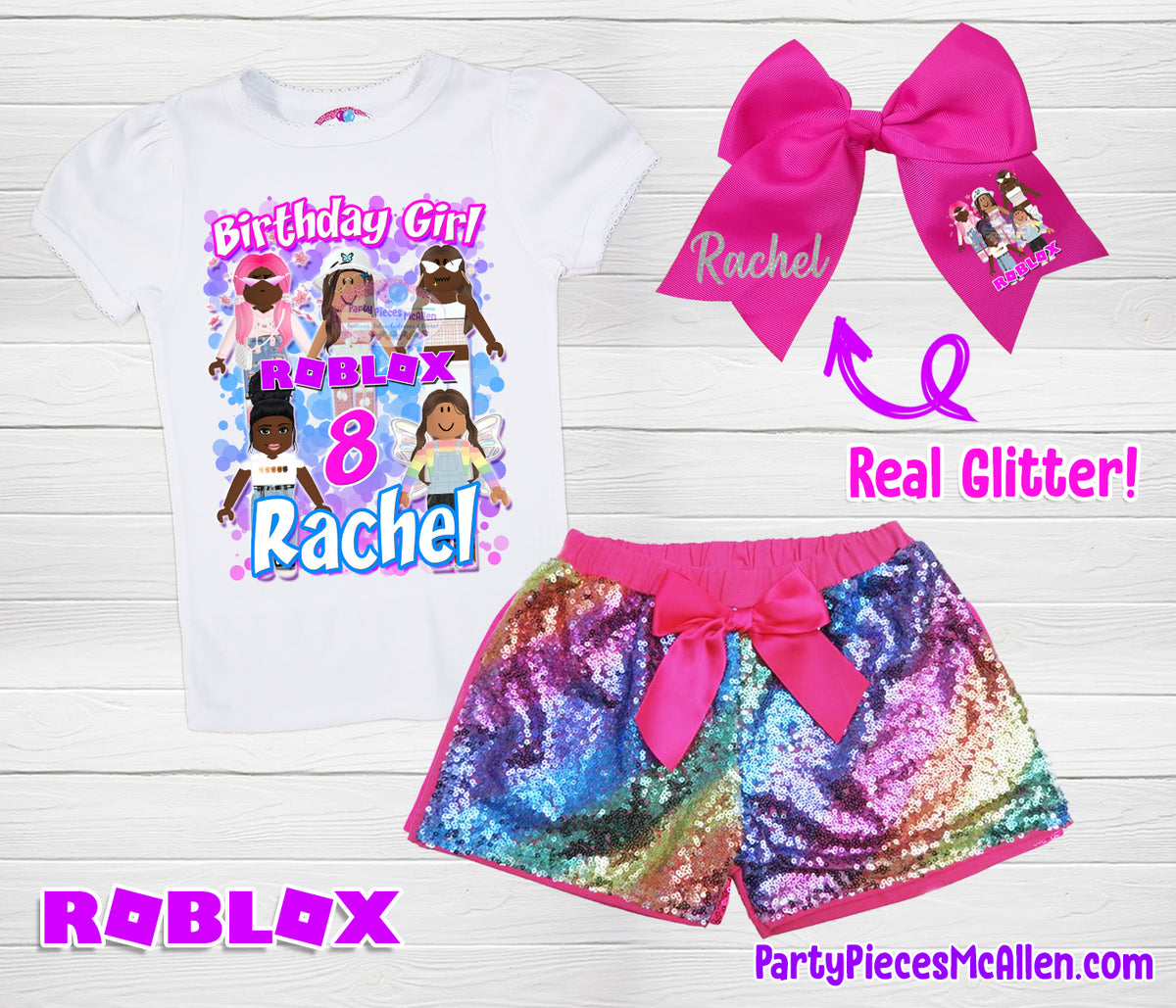 Girls Roblox Birthday Sequin Shorts Outfit – Party Pieces McAllen